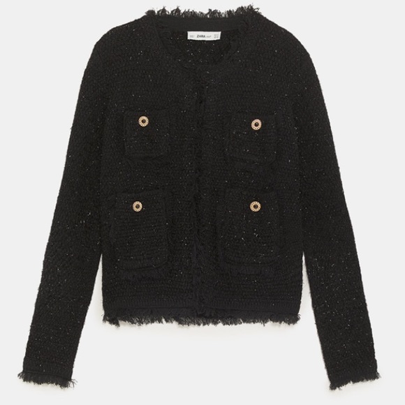 Zara | Jackets & Coats | Zara Black Metallic Thread Jacket | Poshmark